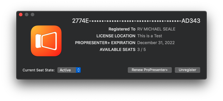 Registering ProPresenter 7 / Moving a seat from one computer to another ...